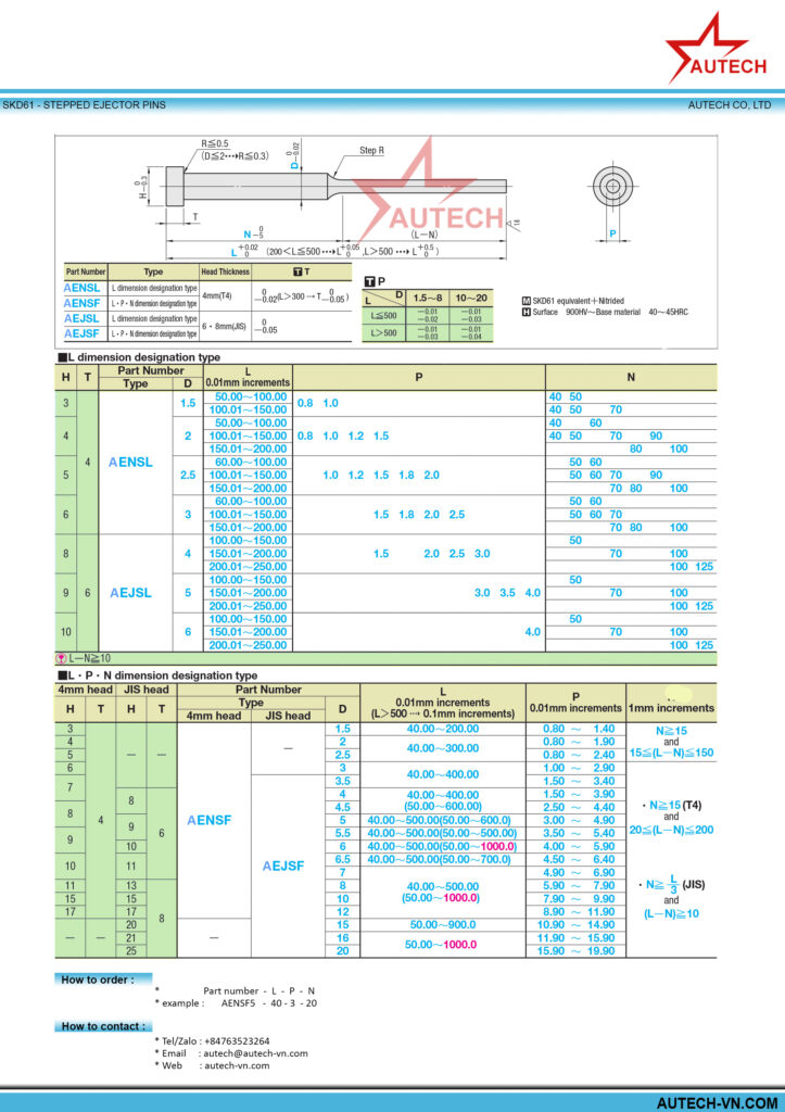 Ty đẩy bậc SKD61 cho khuôn nhựa